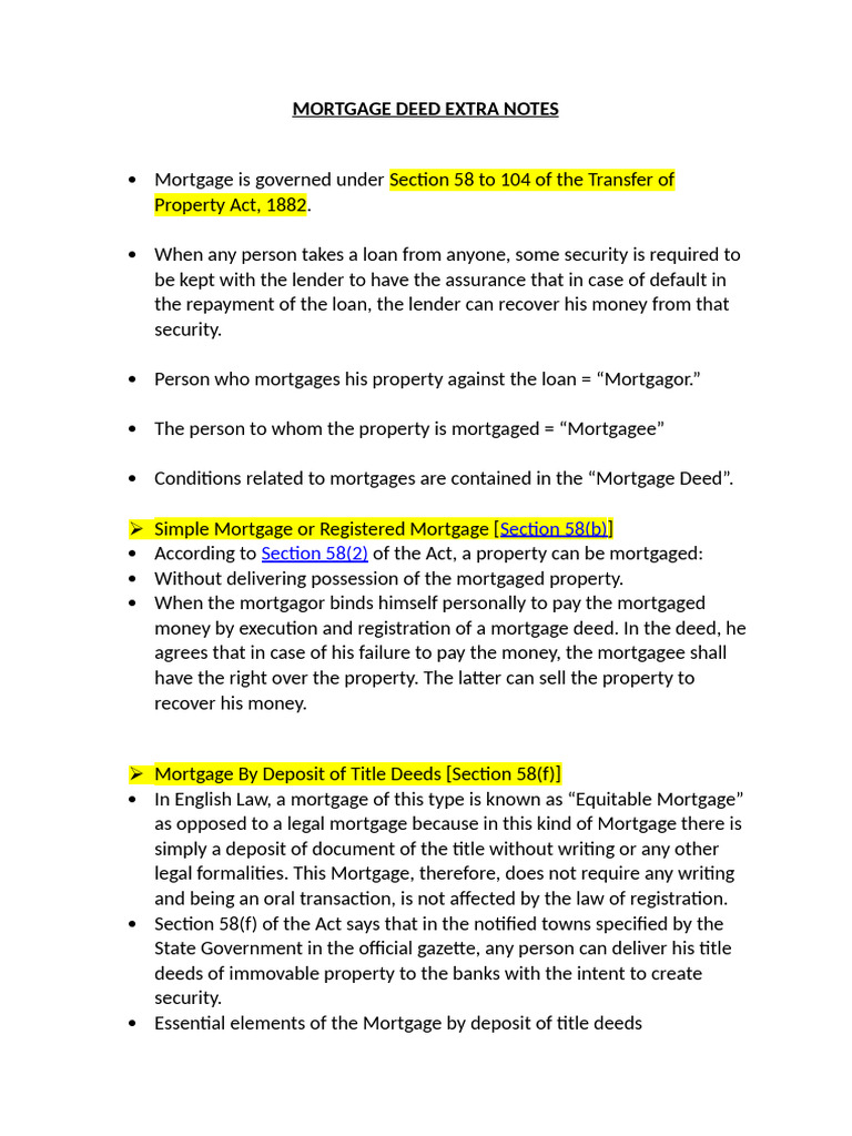 Mortgage Deed Extra Notes | PDF