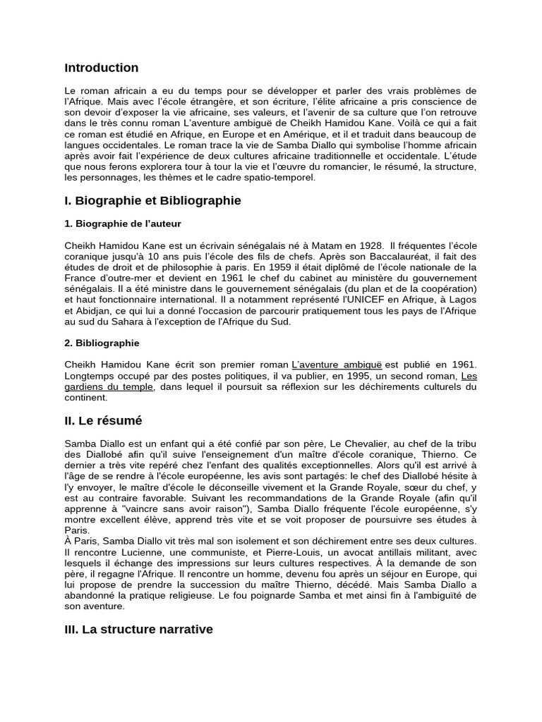 Introduction l'aventure ambigue | PDF