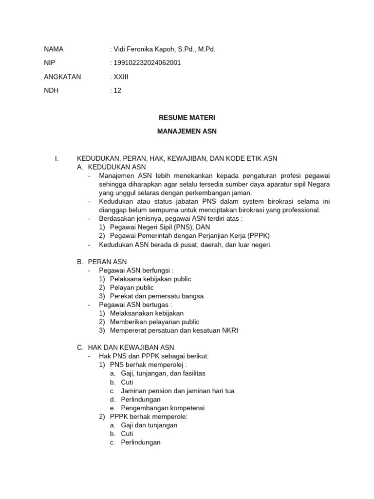 Resume Manajemen ASN - Tugas Rabu, 28 Agustus 2024 | PDF