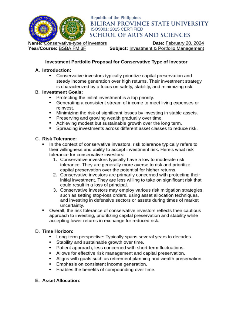 CONSERVATIVE Investment-Portfolio | PDF | Investing | Finance & Money ...
