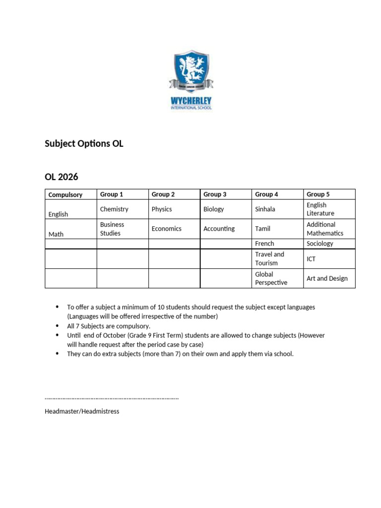 Subject Options IGCSE | PDF