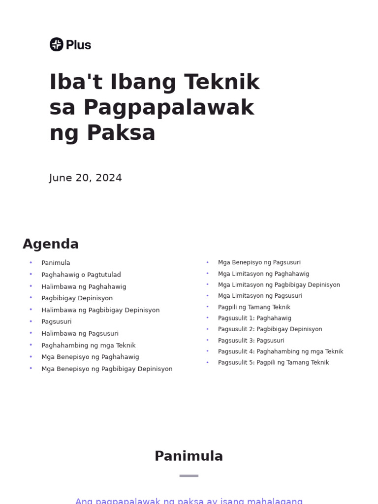 FILIPINO 8 Q1 7 Iba't Ibang Teknik Sa Pagpapalawak NG Paksa | PDF