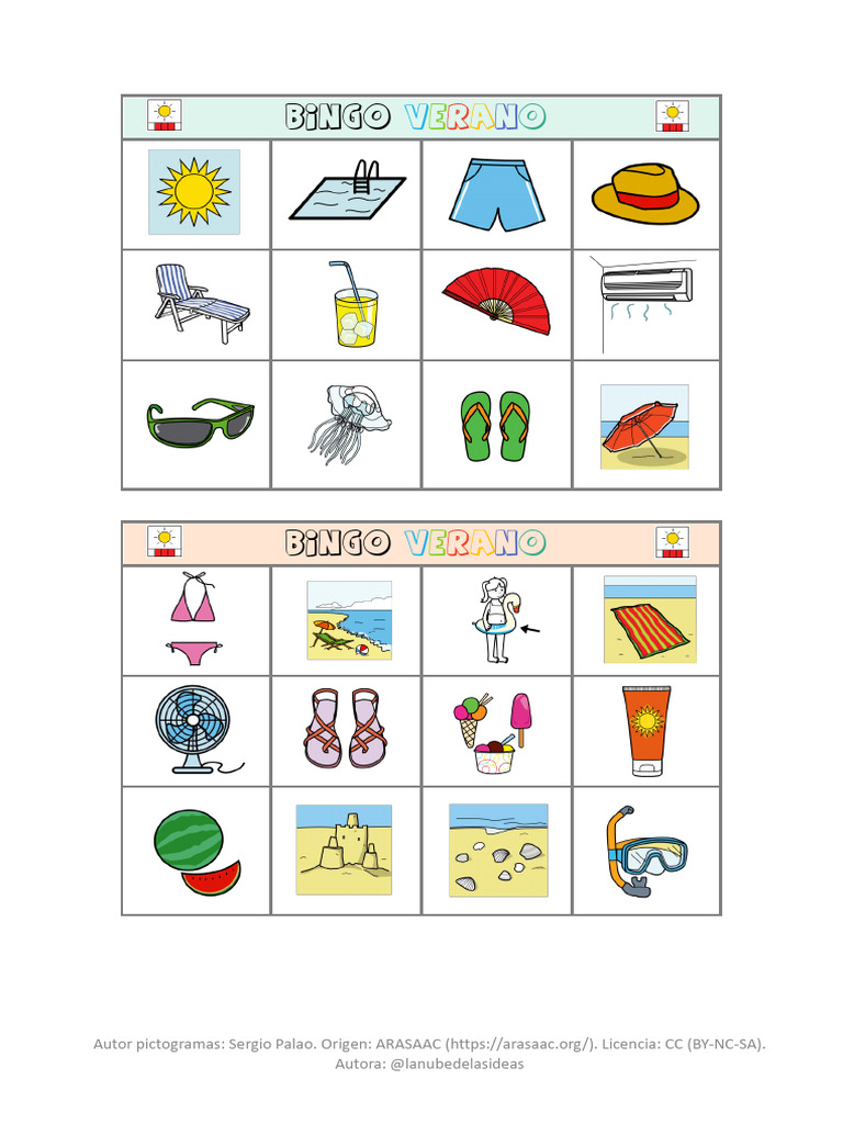 Juego de La Ruleta Verano Cartones de Pictogramas 1 | PDF