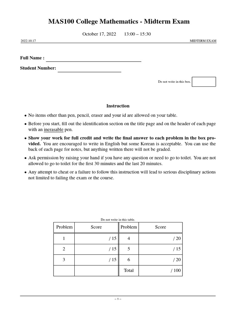 MAS100 Midterm (2022) Solutions | PDF