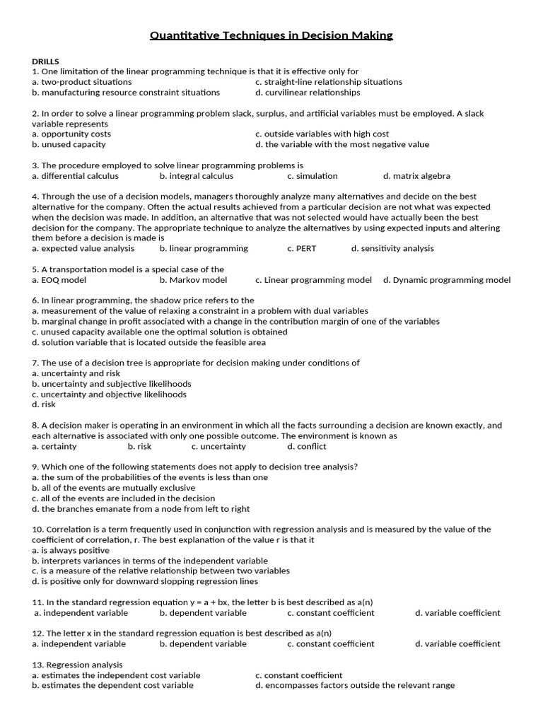 Quantitative Techniques in Decision Making | PDF | Regression Analysis ...