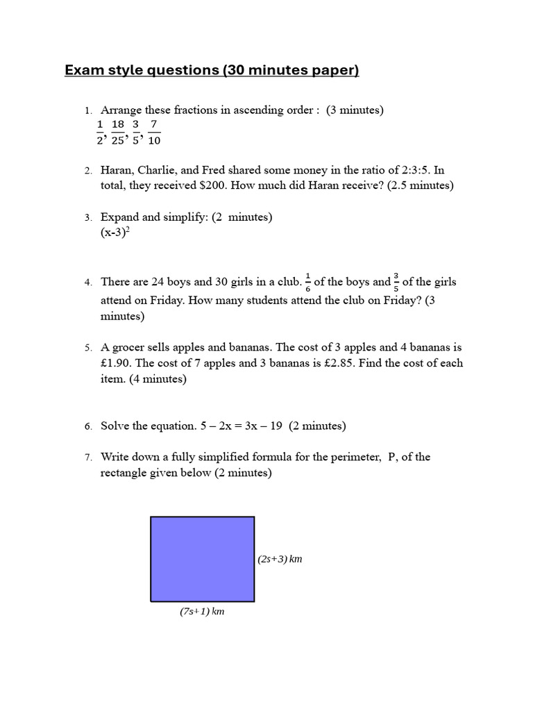Math Exam Questions and Solutions | PDF