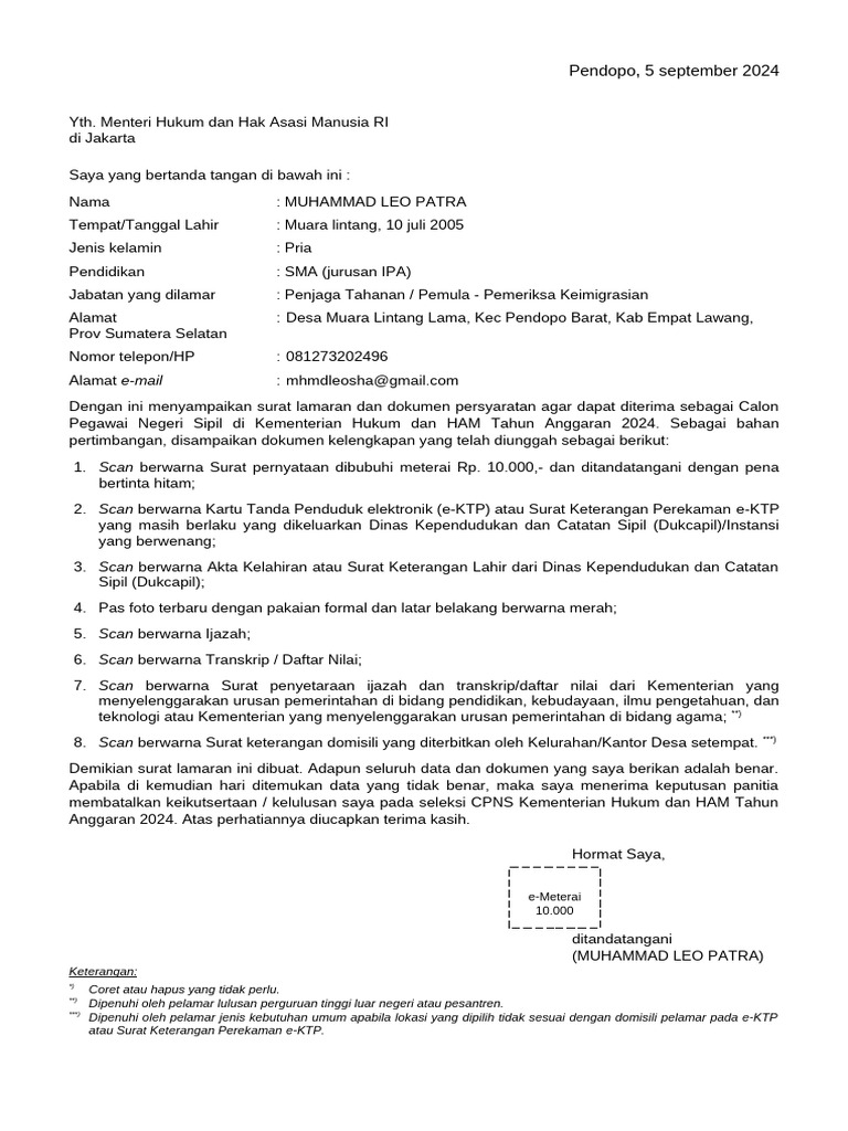 Surat Lamaran CPNS (Ori) | PDF