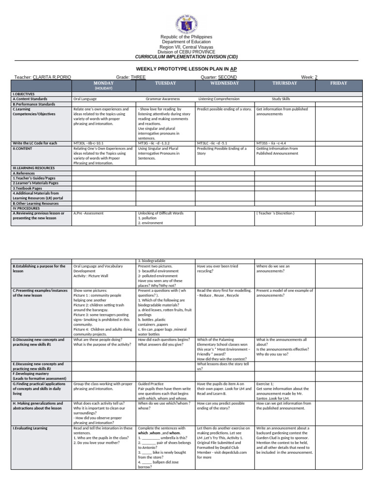 DLL - MTB 3 - Q2 - W3 | PDF