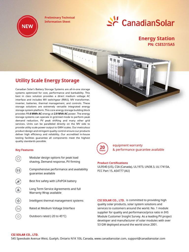 CanadianSolar - CSES315A5 2900KVA 11.6MWH BESS r4 - J1 | PDF