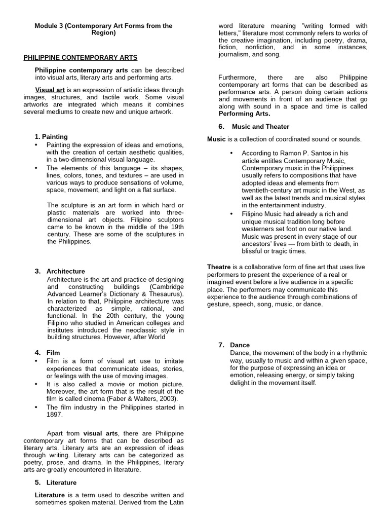 Q1 Module 3 Contemporary Art Forms From The Regions 1 | PDF