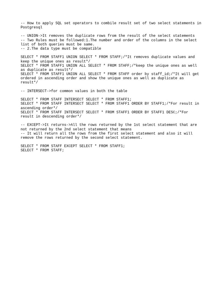 SQL Set Operators | PDF