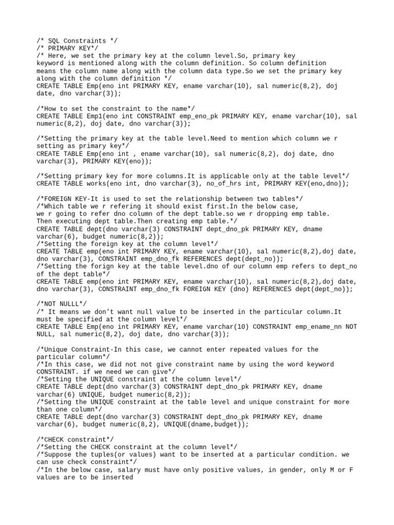 SQL Constraints | PDF