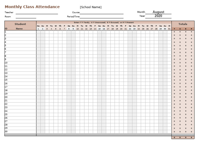 Class Attendance Monthly | PDF