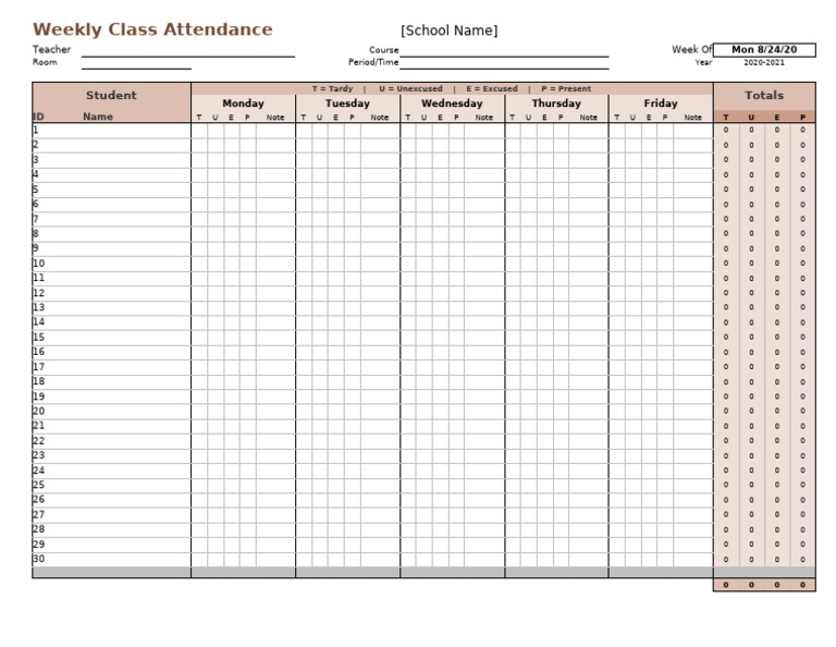 Class Attendance Weekly | PDF