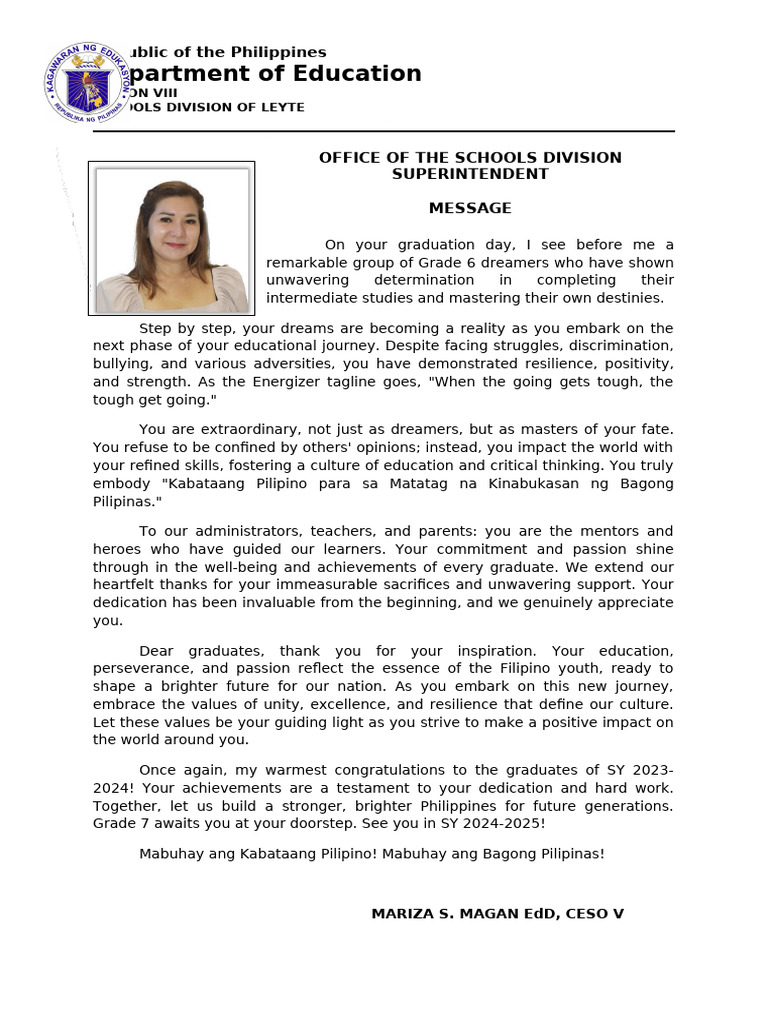 Graduation Message Elementary | PDF