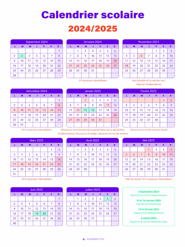 Calendrier Scolaire 2024-2025 | PDF