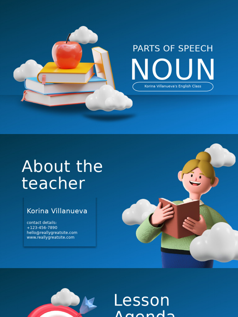 Parts of Speech Noun Educational Presentation | PDF | Plural | Language ...