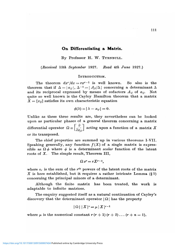 On Differentiating A Matrix | PDF | Matrix (Mathematics) | Eigenvalues And Eigenvectors