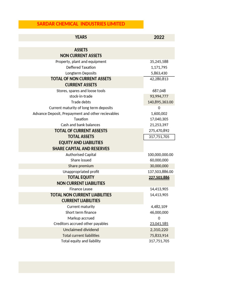 Sardar Chemical Balance Sheet | PDF