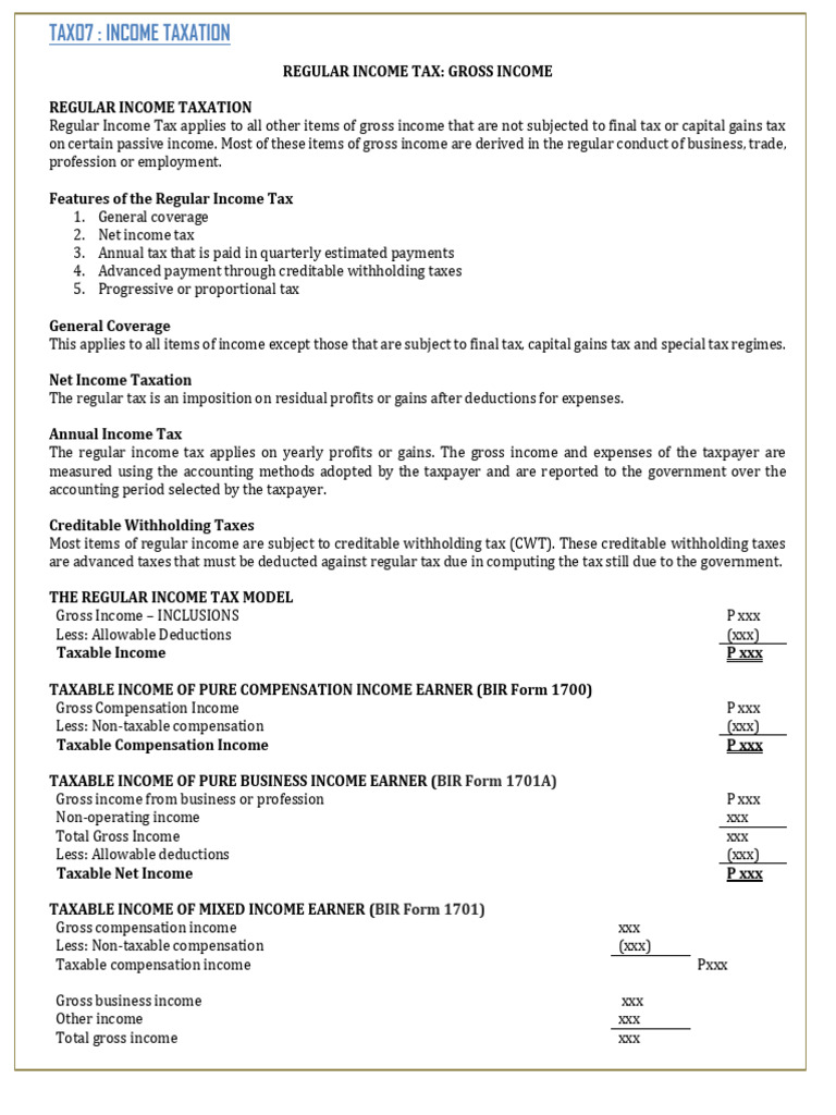 TAX 07 REGULAR INCOME TAX Module | PDF