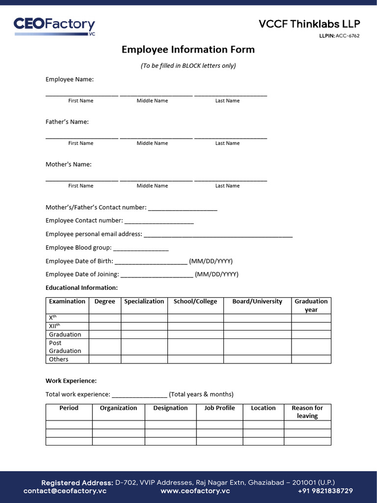 Employee Information Form | PDF