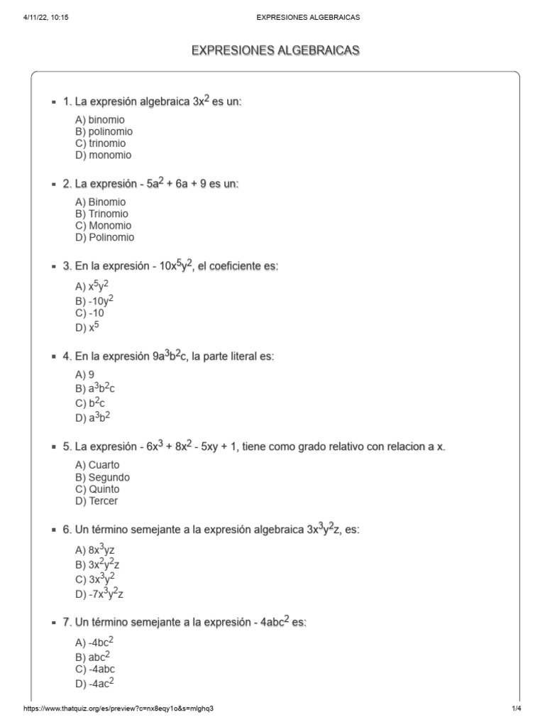 Expresiones Algebraicas | PDF