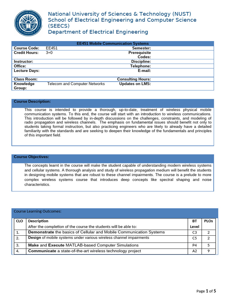 EE-451 Mobile Communication Systems | PDF