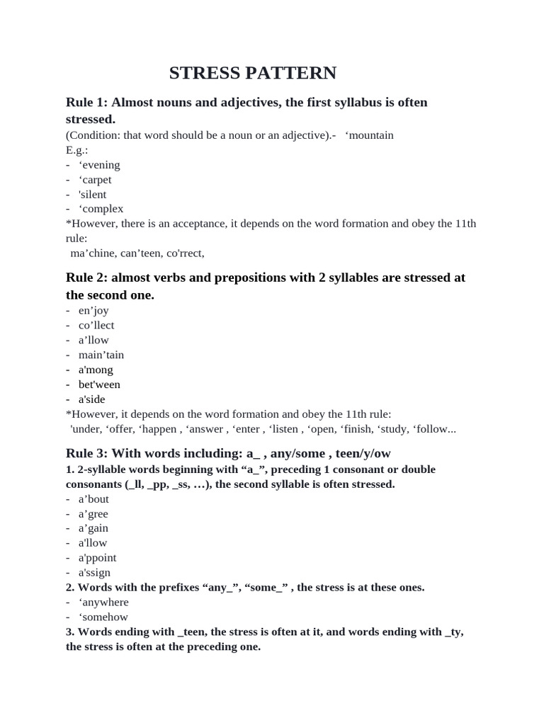 Stress Pattern + Pronunciation | PDF