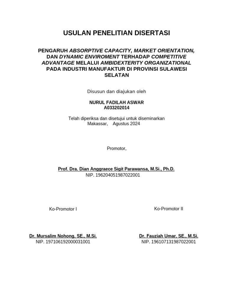 Lembar Pengesahan Disertasi (Proposal) | PDF