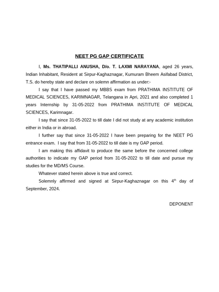 Neet PG Gap Certificate | PDF