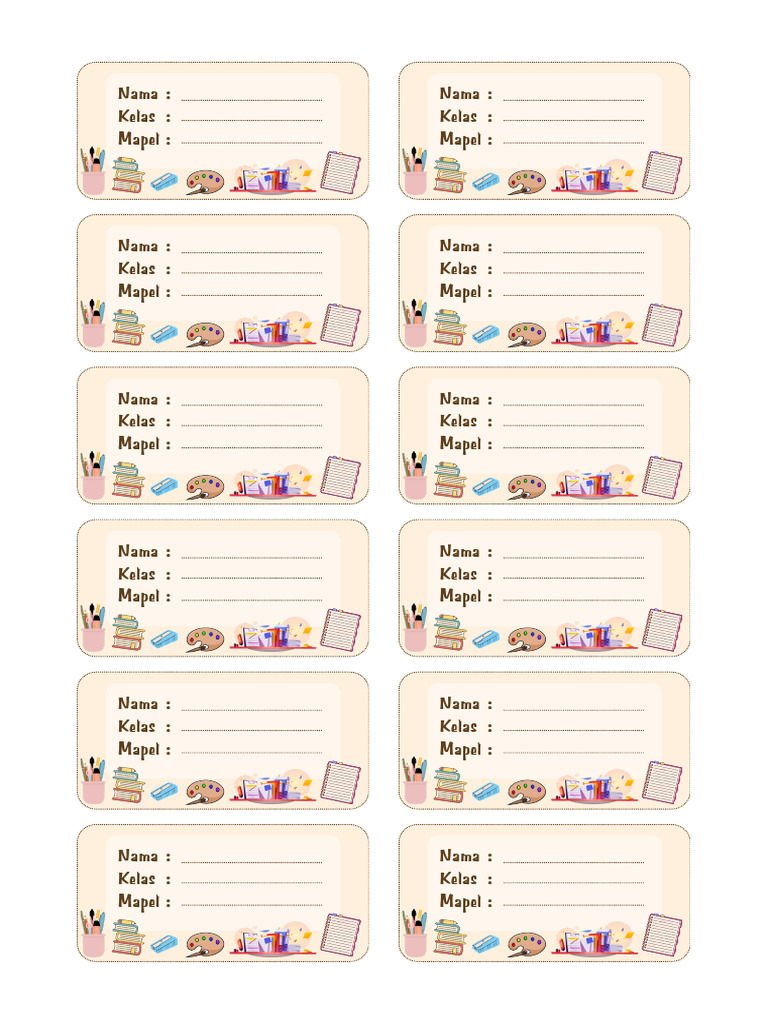 Krem Alat Tulis Ilustrasi Label Nama | PDF