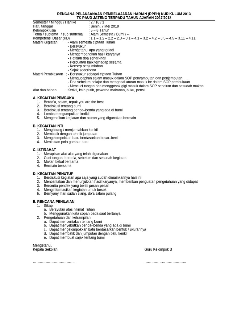 RPPH TK-B SMT2 Minggu_16 - Alam Semesta Bumi | PDF