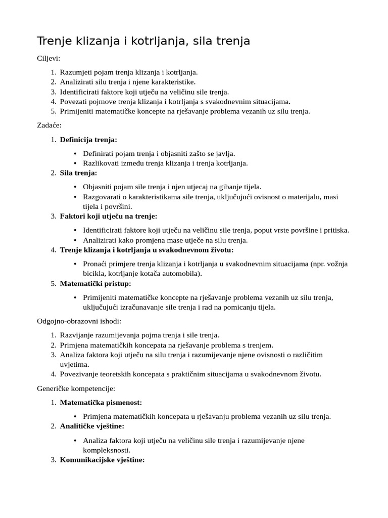 Trenje Klizanja I Kotrljanja, Sila Trenja | PDF