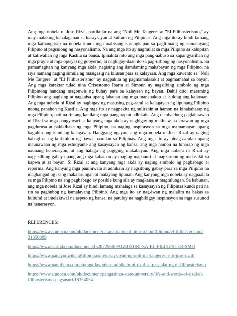 Ang Mga Nobela Ni Jose Rizal | PDF
