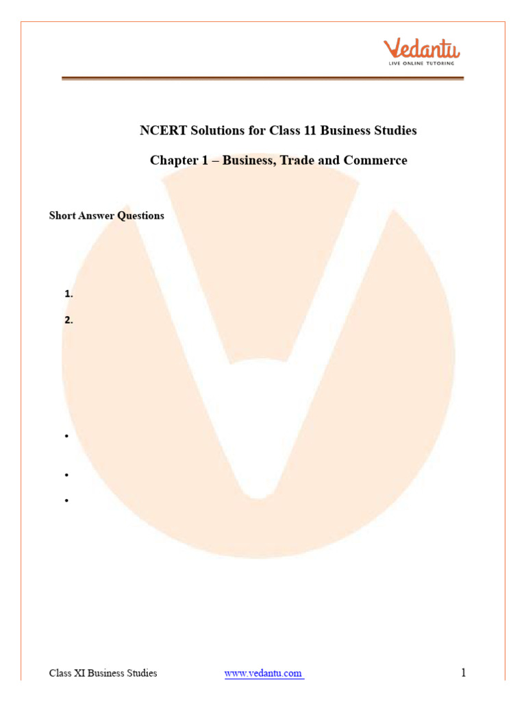 Ncert Solutions Class 11 Business Studies Chapter 1 | PDF | Banks ...