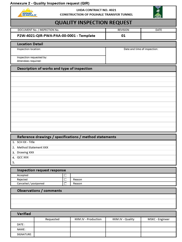 Quality Inspection Request Template | PDF