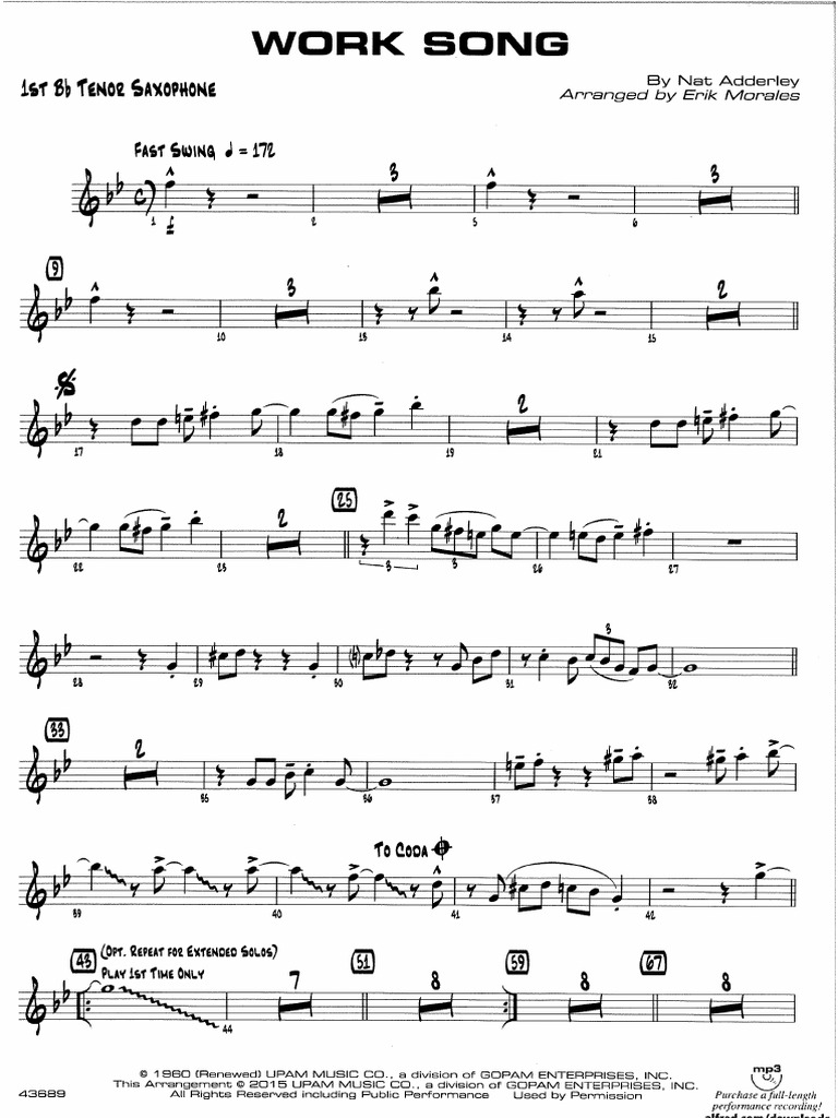 Work Song - 03 Sax Tenor 1 | PDF
