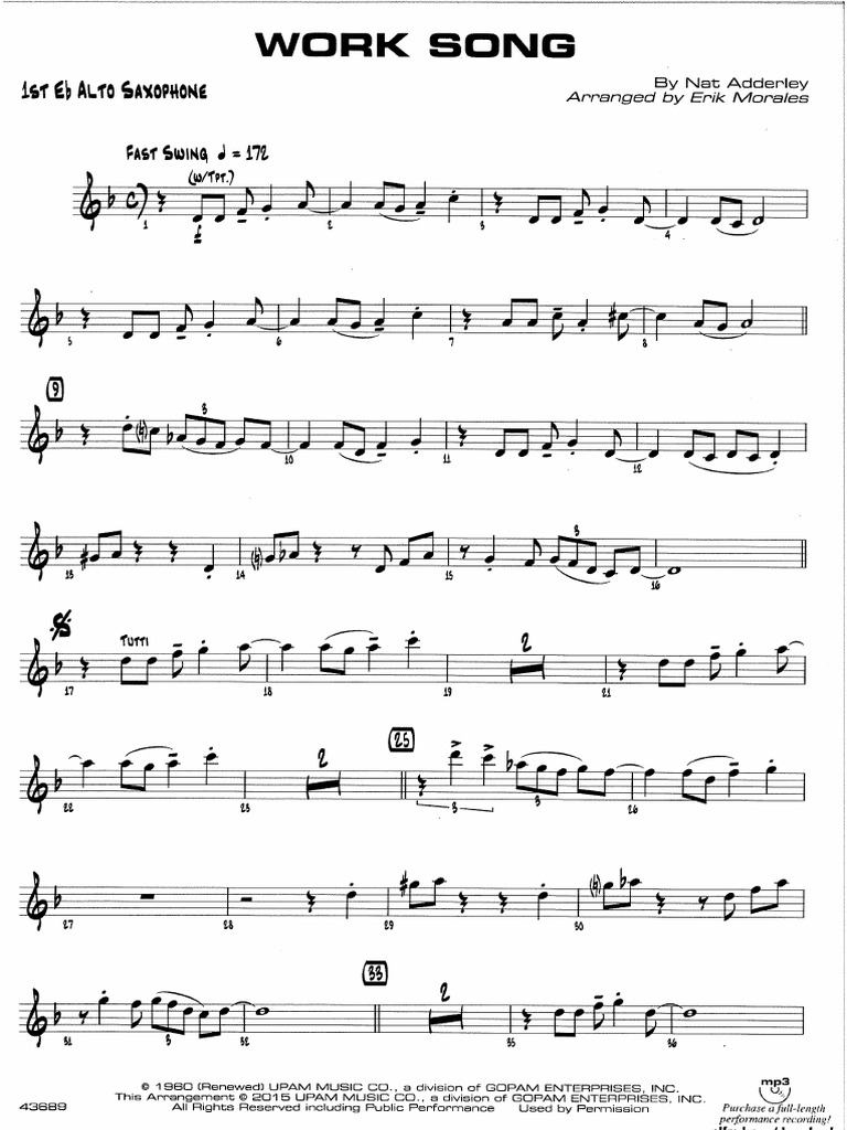 Work song - 01 Sax Alto 1 | PDF