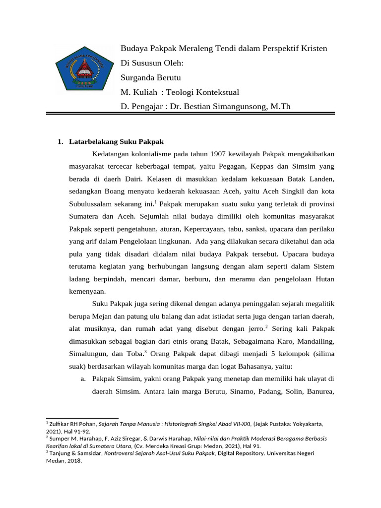 Uts - Meraleng Tendi Dalam Perspektif Kristen | PDF