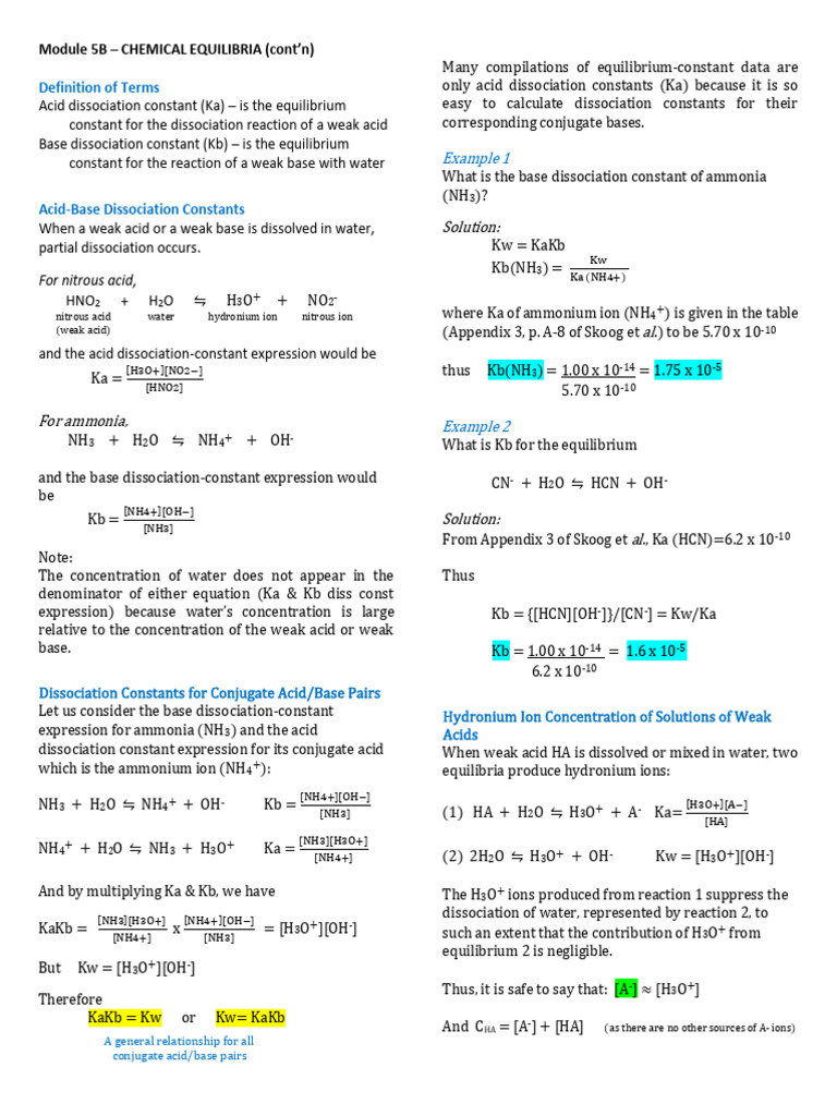 Chem 213 Module 5B-Chemical Equilibria (Cont'n) | PDF