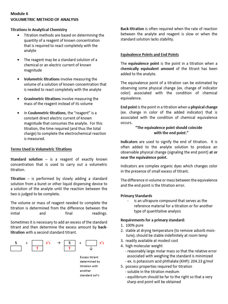 Chem 213 Module 6 - Volumetric Method of Analysis | PDF