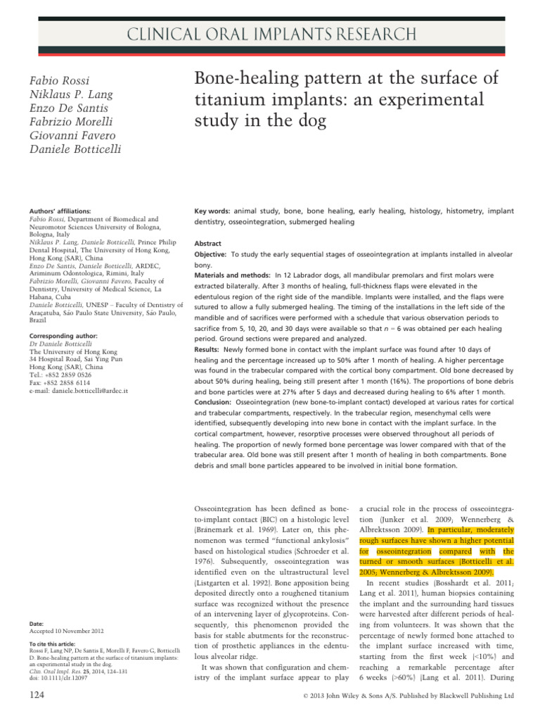 Bone Healing Pattern at The Surface of Titanium Implants An ...
