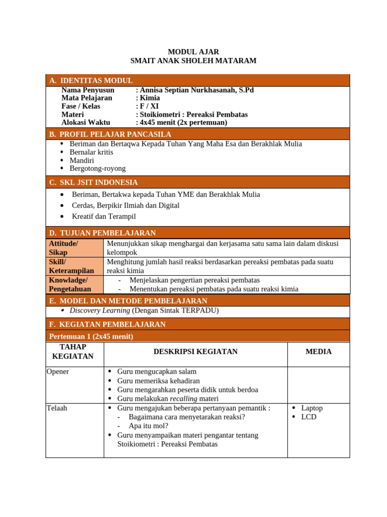 (P9-10) MODUL AJAR Stoikiometri (Pereaksi Pembatas) | PDF