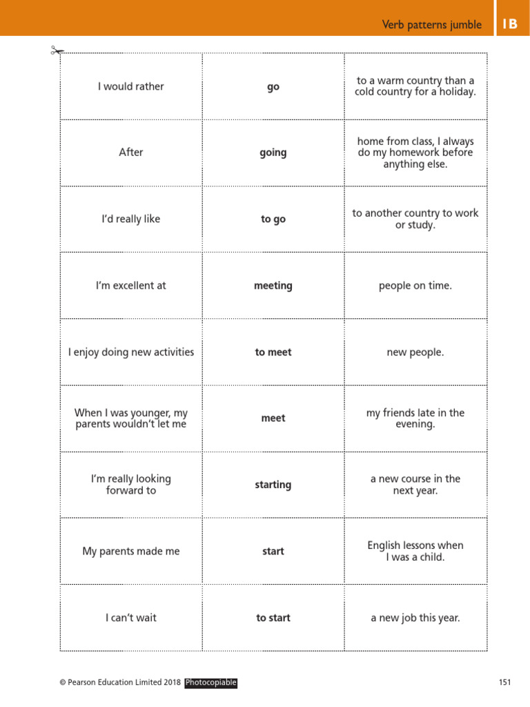 1B Verb Patterns Jumble | PDF