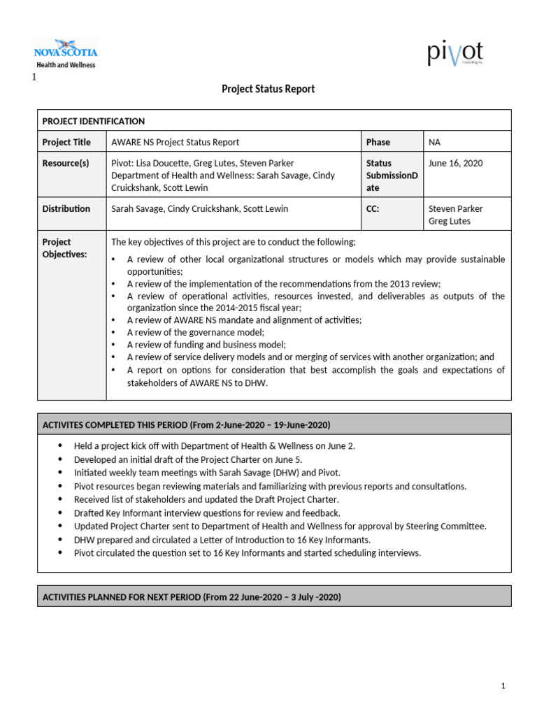 AWARE NS Project Status Report | PDF