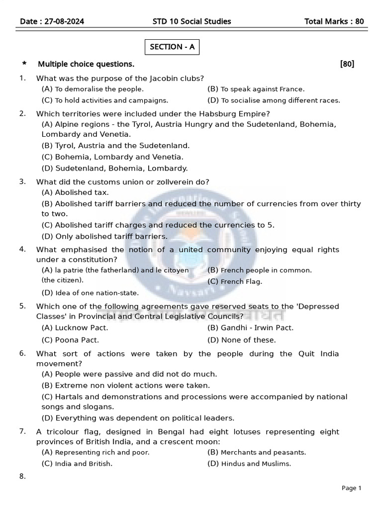 STD Social Studies Date Total Marks | PDF
