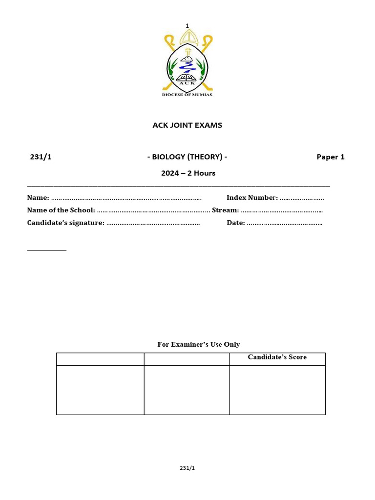 BIO PP 1 ACK Mumias Joint Pre-Mocks | PDF | Dna | Biochemistry