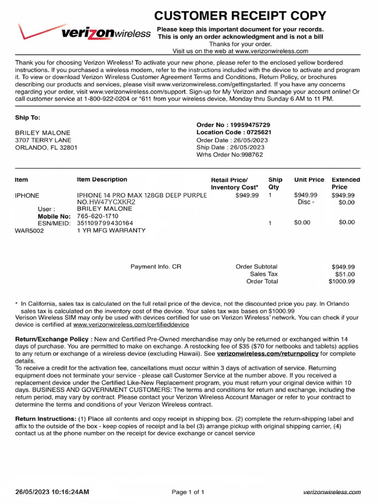 My iPhone 14 Pro Max Invoice | PDF