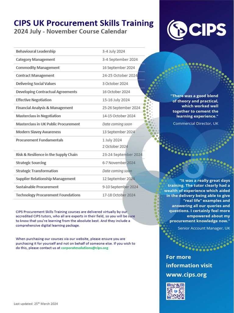 CIPS UK Procurement Skills Training Calendar_July 24 | PDF