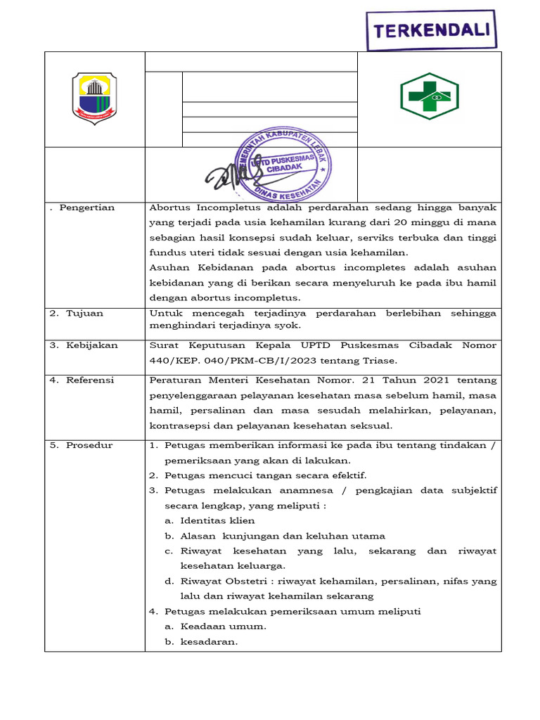 Sop Abortus Incomplent 2023 Ready | PDF